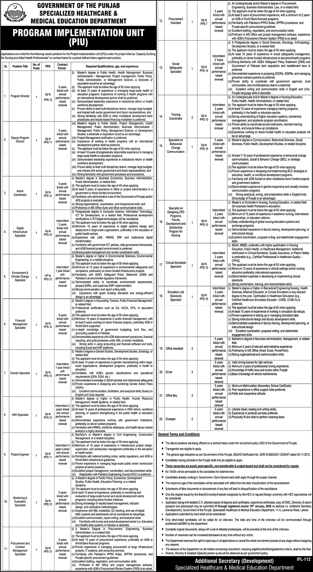 Specialized Healthcare and Medical Education Department Punjab Jobs ...