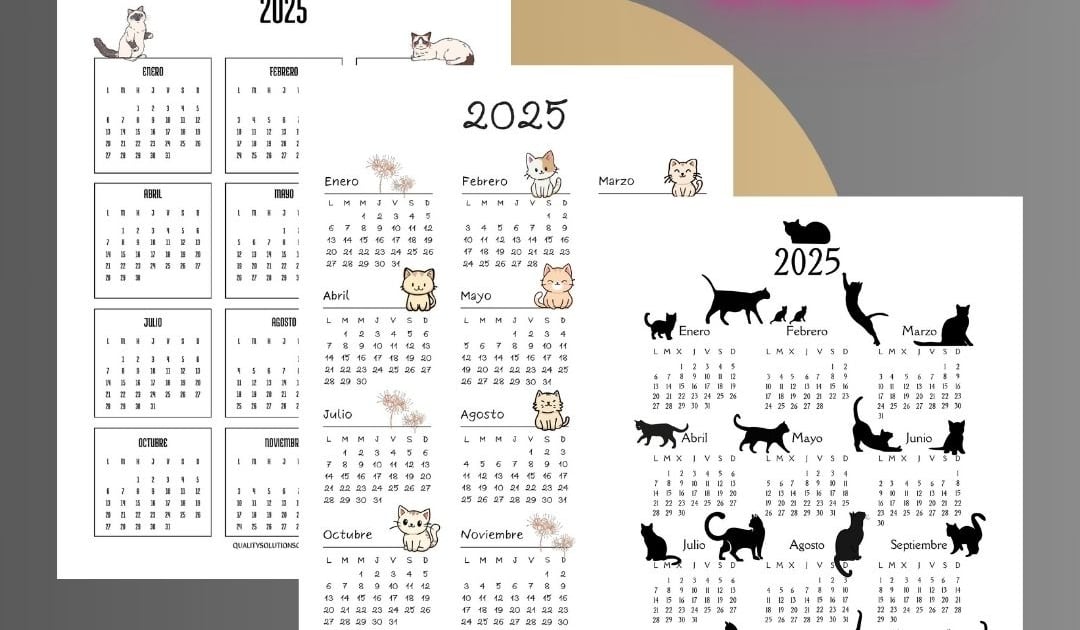 Calendarios 2025 con diseños de gatos para imprimir gratis | Quality Solutions Online