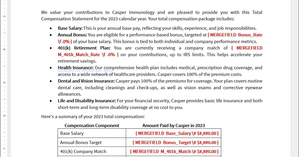 Total Comp Statement Mail Merge Tutorial using Microsoft 365 Word and ...