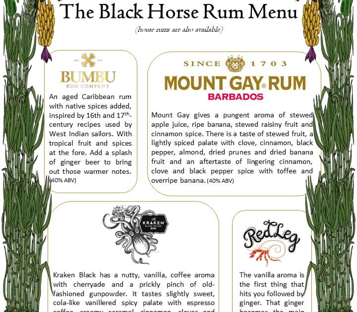 Our New Rum Menu | The Black Horse