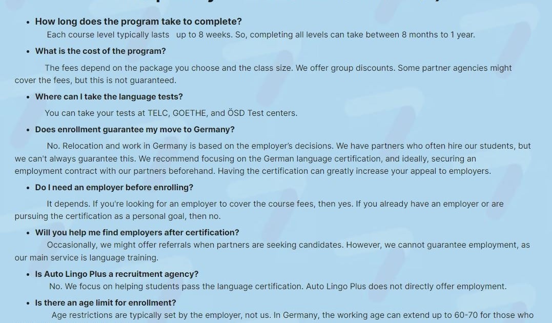 FAQs | Auto lingo plus