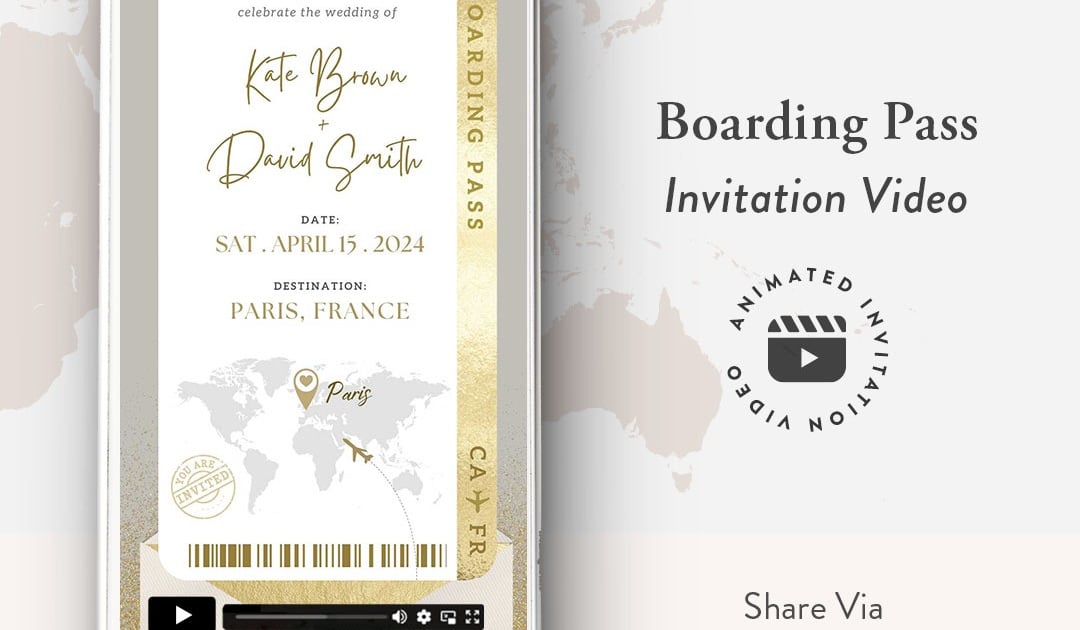 Create a Gold Boarding Pass Wedding Invitation Video with our Canva ...