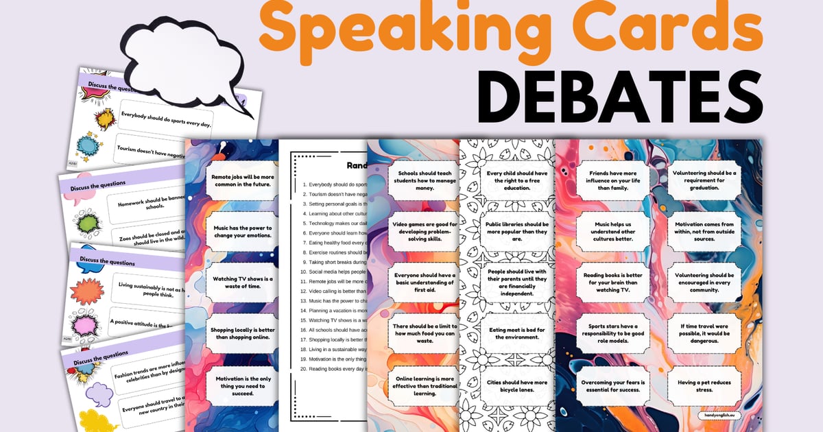 [PDF/PNG] Speaking Cards: Random Debates | Handy English - ESL lesson ...