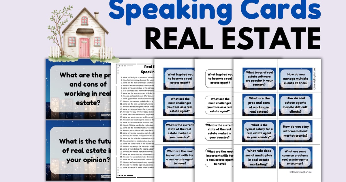 [PDF/PNG] Speaking Cards: Real Estate | Handy English - ESL lesson ...