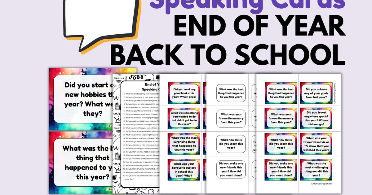 [PDF/PNG] Speaking Cards: End of Year Back to School | Handy English ...