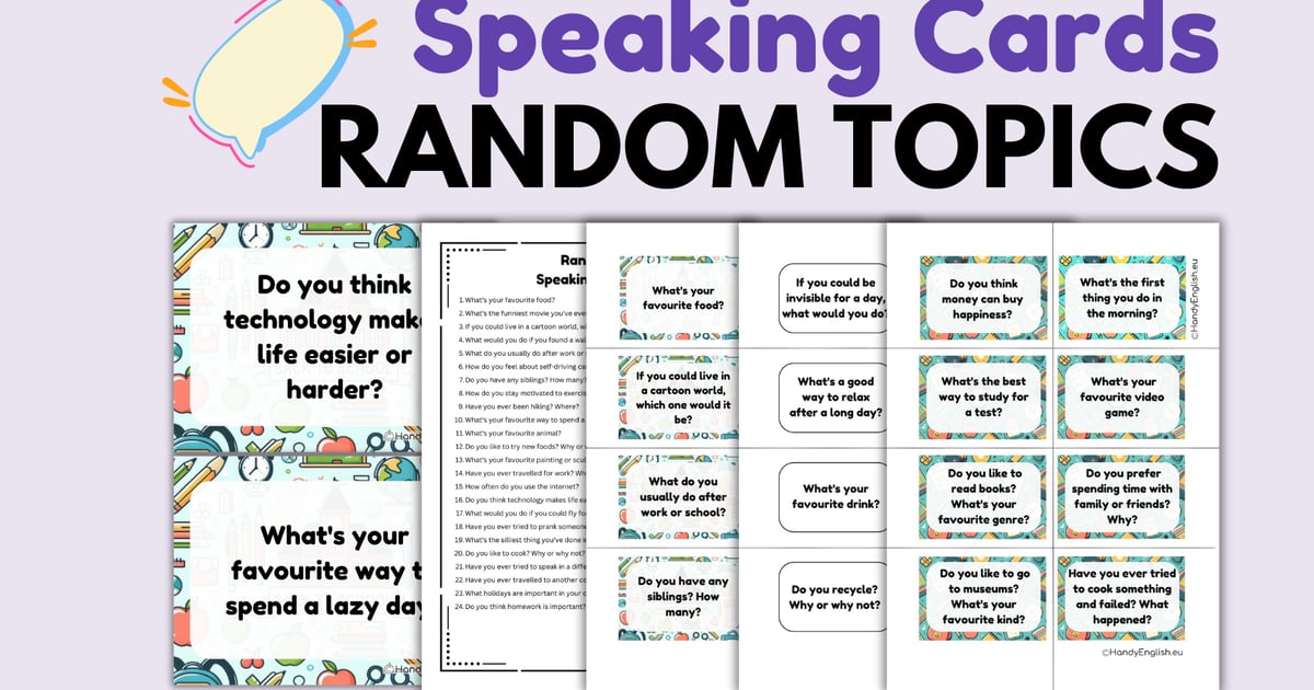 [PDF/PNG] Speaking Cards: Random Topics | Handy English - ESL lesson ...