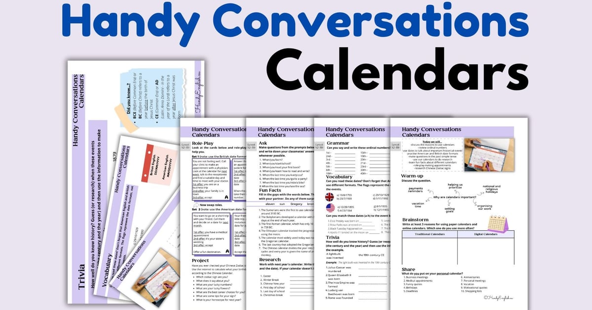 [PDF/PPT] Handy Conversations: Calendars | Handy English - ESL lesson ...