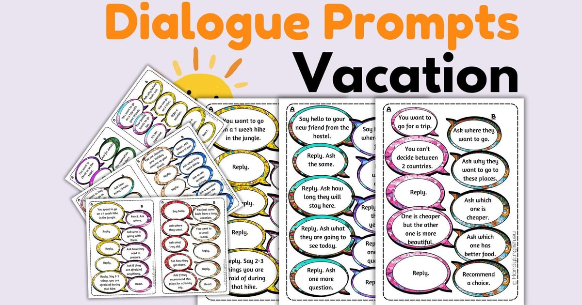 [PDF/PNG] Dialogue Prompts: Vacation | Handy English - ESL lesson plans ...