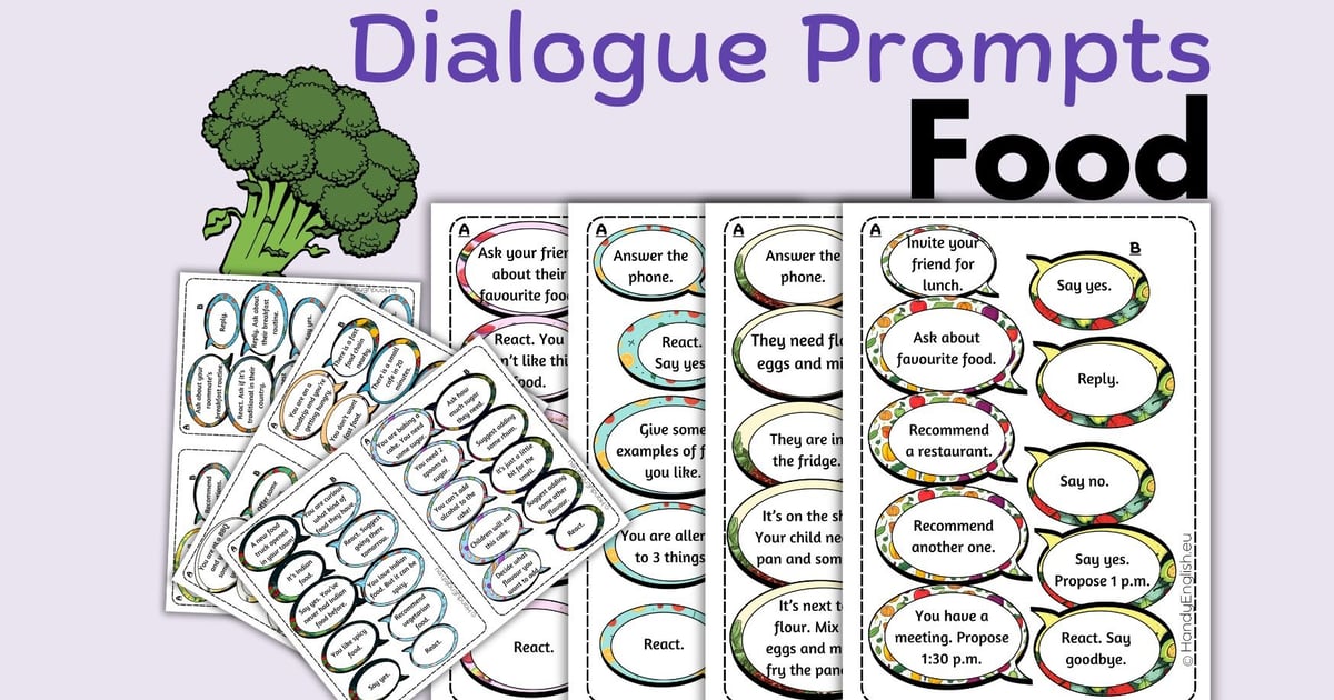 [PDF/PNG] Dialogue Prompts: Talking about Food | Handy English - ESL ...
