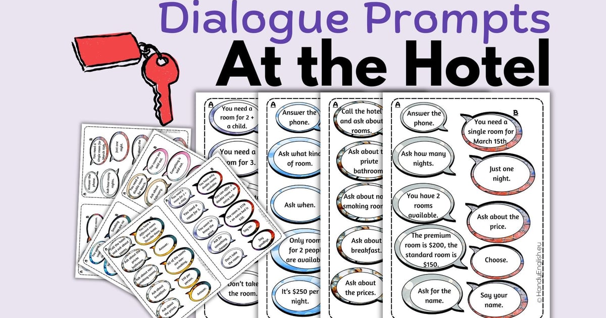 [PDF/PNG] Dialogue Prompts: At the Hotel | Handy English - ESL lesson ...