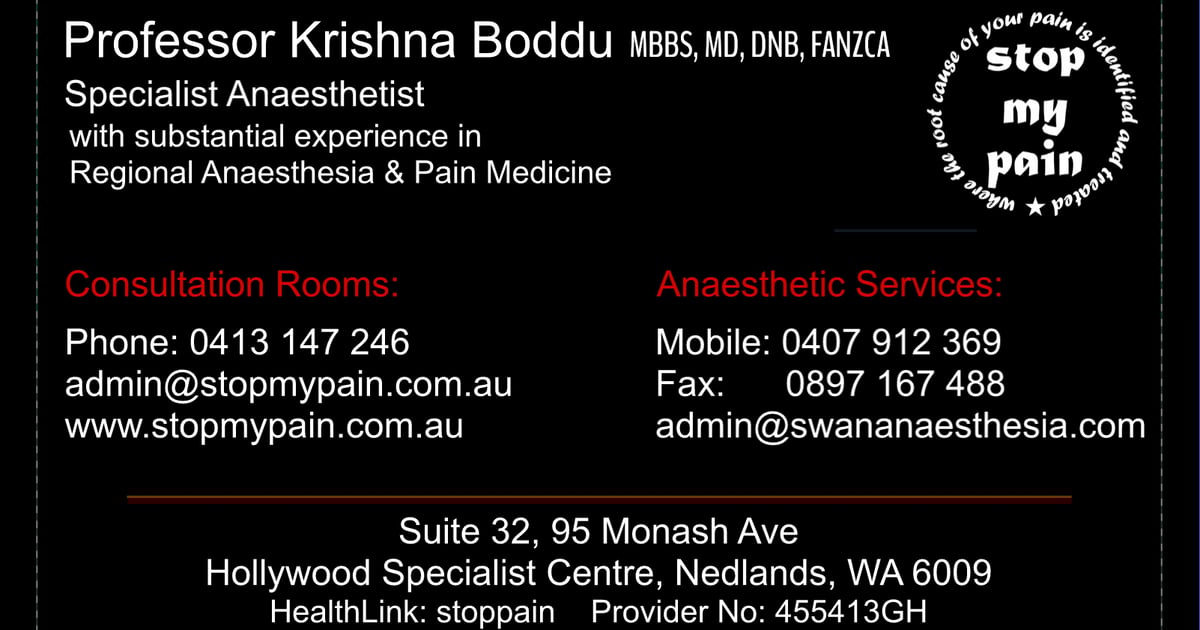 Specialist Anaesthetist Experienced in Chronic Pain Management | Prof ...