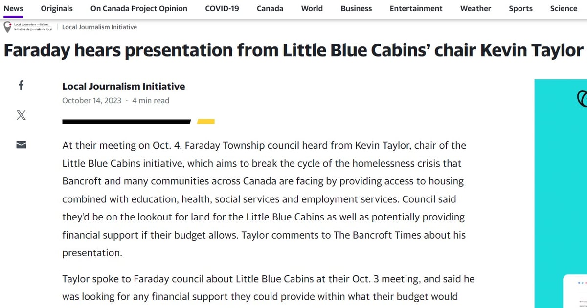 Bancroft Times Article on Faraday Twp Presentation | Little Blue Cabins ...