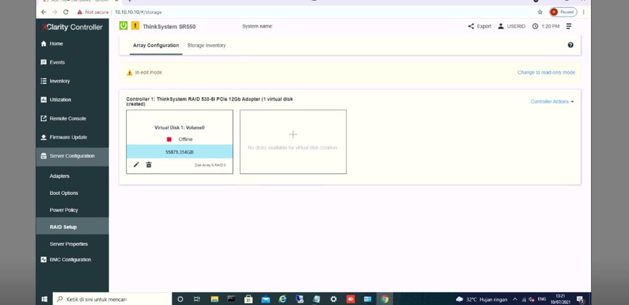 Create Virtual Volume Di xClarity SR550 | weweka.id