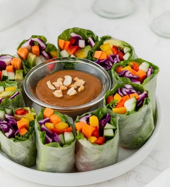 Vibrant Vegan Rice Paper Wraps with Creamy Peanut Dipping Sauce ...