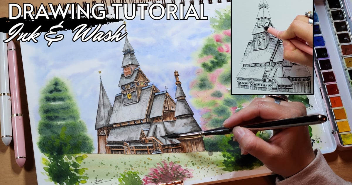 How To Draw And Paint A Famous Stave Church | paintminestudio