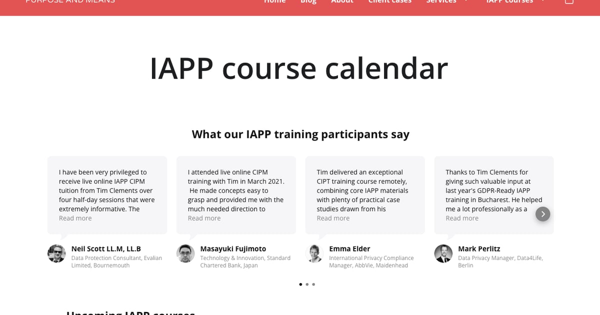 Course Calendar for IAPP data protection and AI courses: CIPP/E, CIPP ...