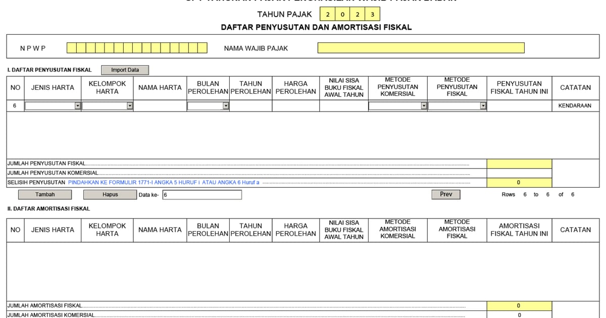 Lampiran Khusus 1A Pada SPT Tahunan Badan – Daftar Penyusutan Dan ...
