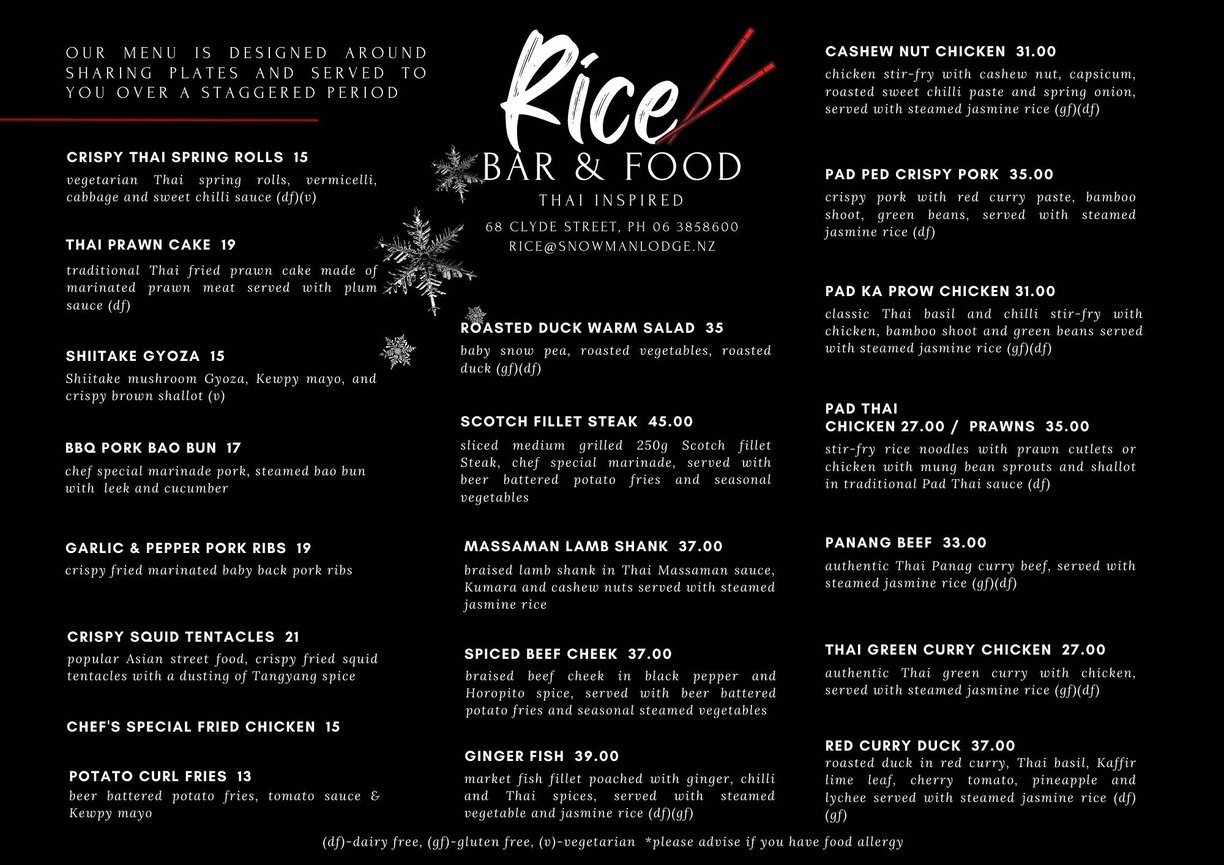 Menu | Rice Bar & Food Ohakune