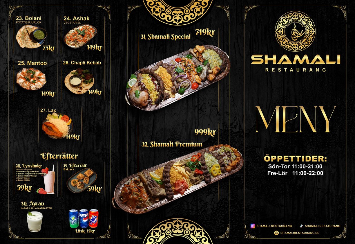 Meny - Shamali Restaurang | Shamali Restaurang