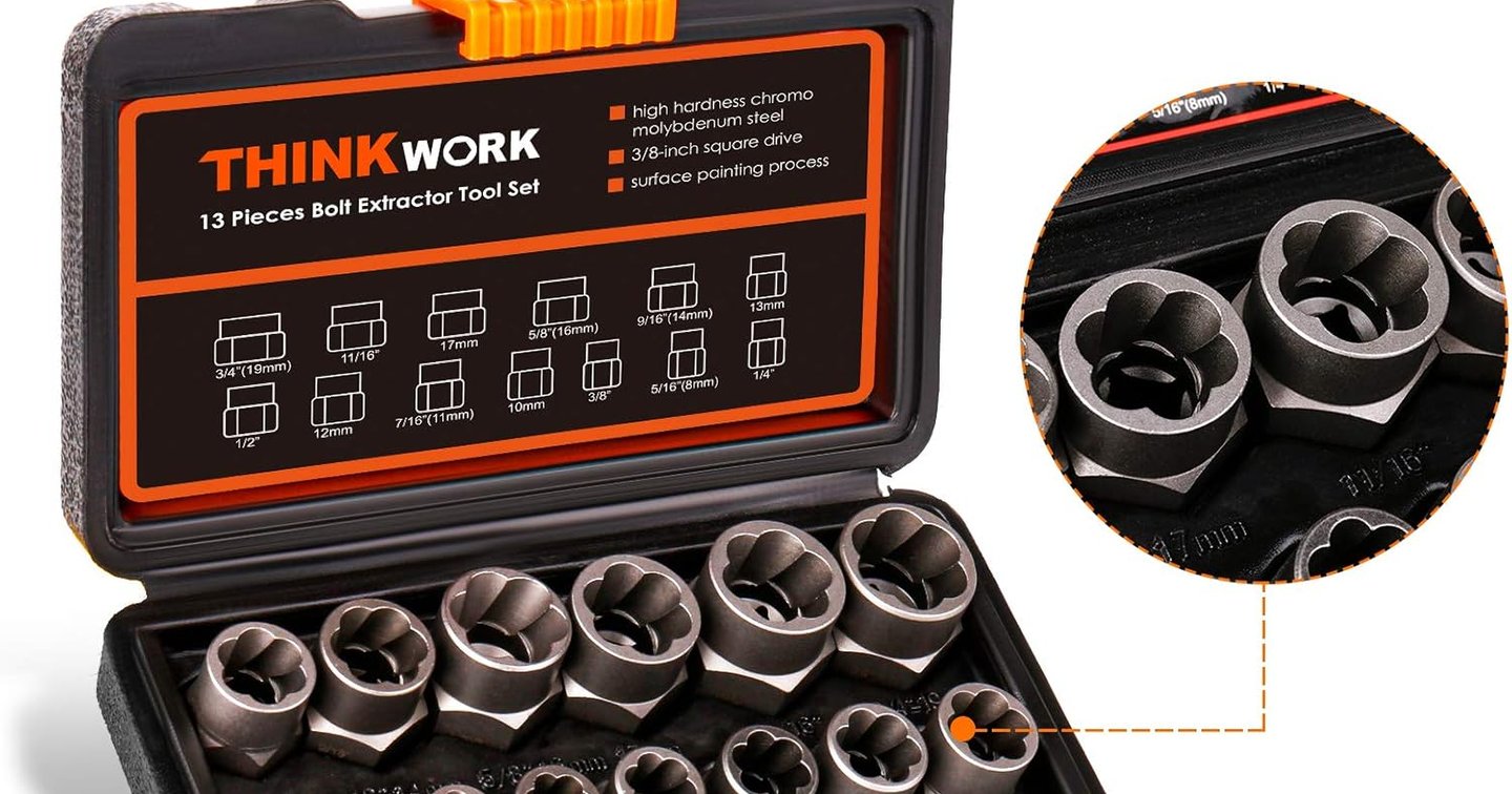 THINKWORK Bolt Extractor Kit — 13-Piece Stripped Bolt Remover Set ...