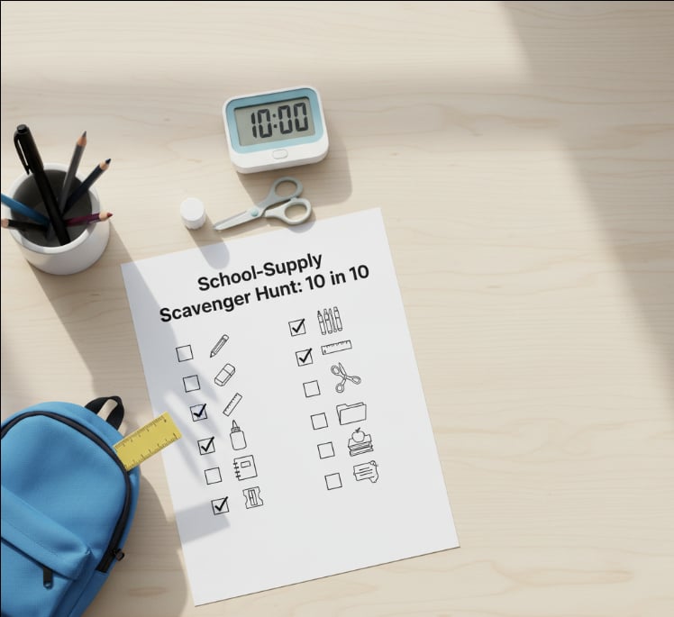 School-Supply Scavenger Hunt: 10 Items in 10 Minutes | Creative Printables