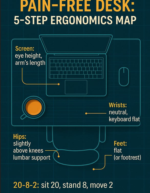 Pain-Free Desk Setup: A Trainer’s 5-Step Ergonomics Map (10-Minute Fix ...