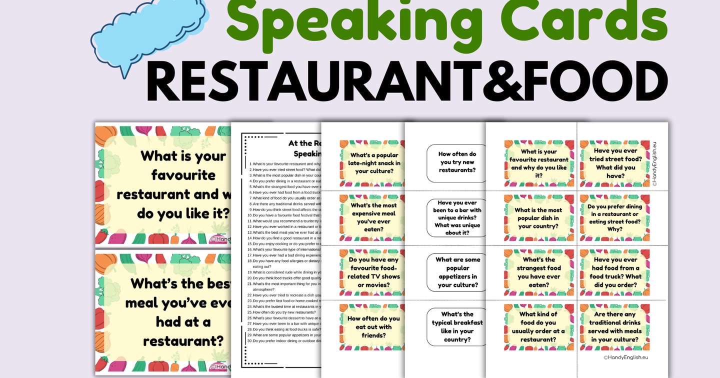 [PDF/PNG] Speaking Cards: Restaurant and Food | Handy English - ESL ...