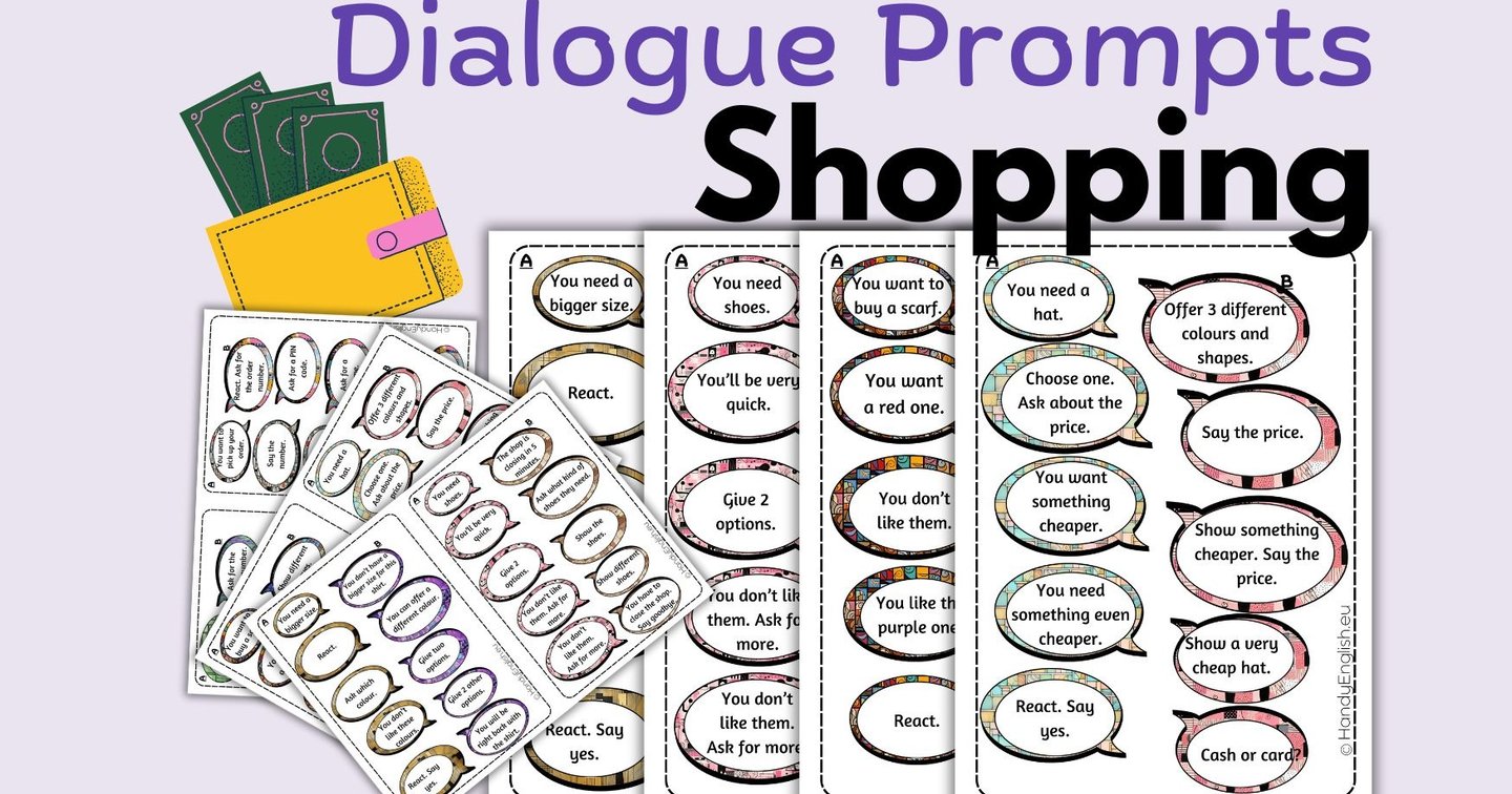 [PDF/PNG] Dialogue Prompts: Shopping | Handy English - ESL lesson plans ...