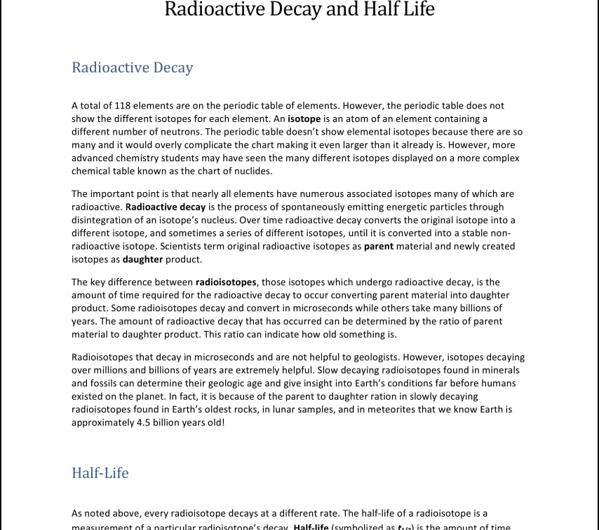 Radioactive Decay and Half Life | Benker Geo Sci