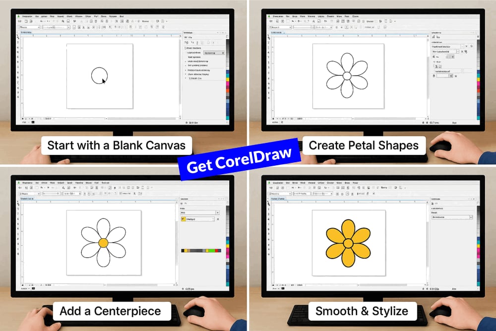 How to Draw a Flower Icon in CorelDraw Online | Painting Graphics