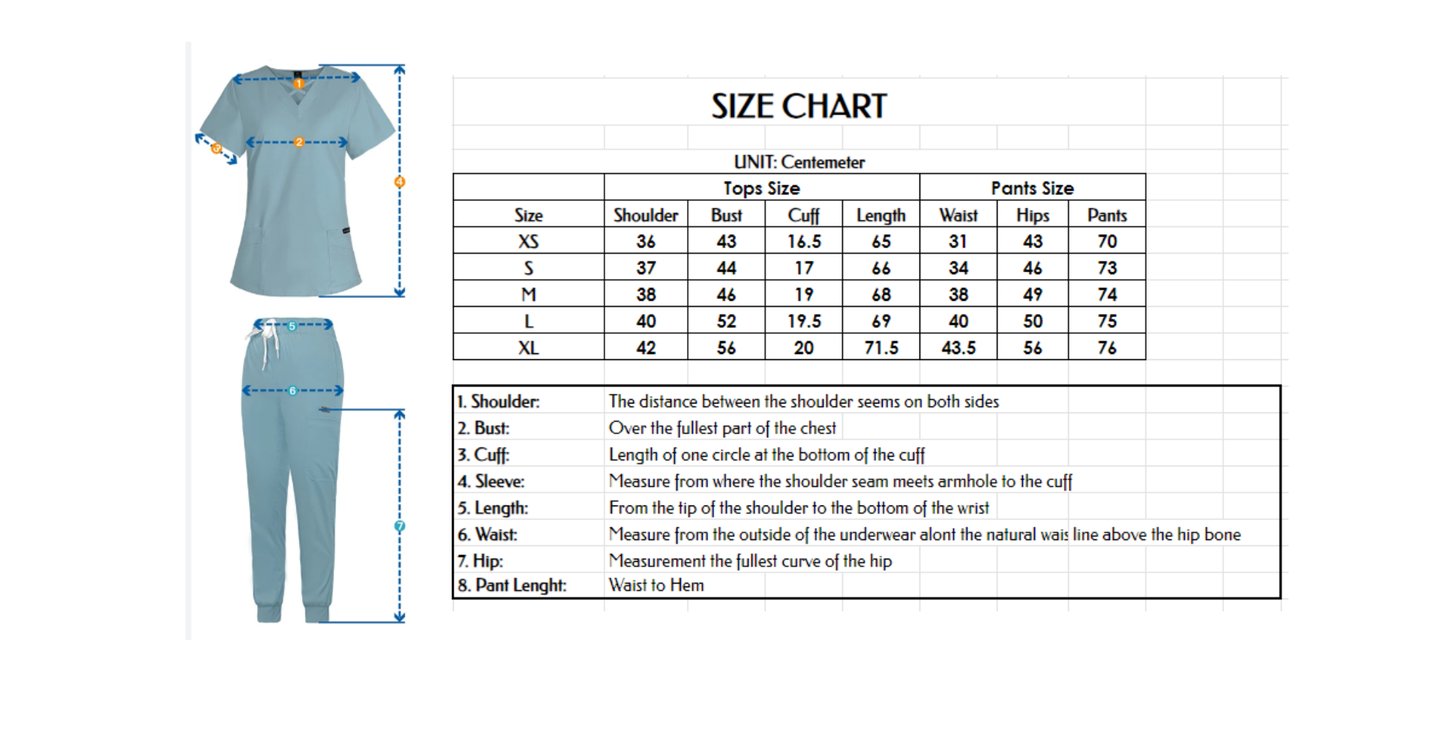 Size Chart/Comfortable Scrubs | ISKRUBZ