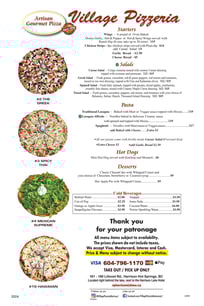Menu | Village Pizzeria