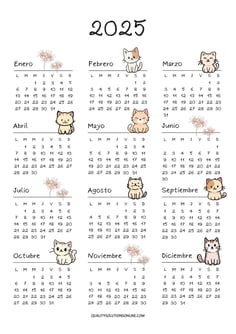 Calendarios 2025 con diseños de gatos para imprimir gratis | Quality Solutions Online