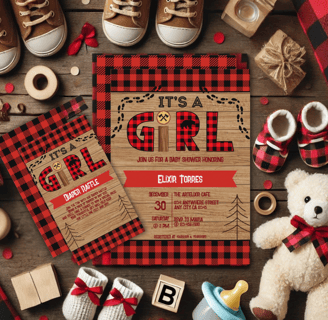 Cozy & Charming: Rustic Lumberjack Flannel Baby Shower Invitations ...