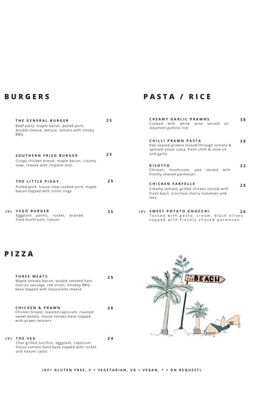Menu | The General Washington Hotel