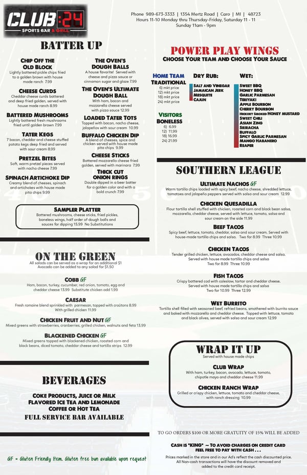 Great Appetizers, Burgers, Salads and More | Extensive Menu | Club 24 ...