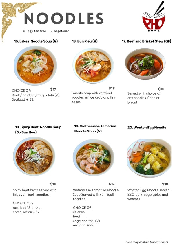 Menu | Pho Bowl Belmont