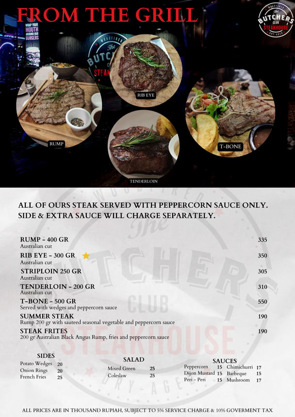 Steak and Burger Menu Restaurant in Seminyak, Bali | The Butchers Club ...