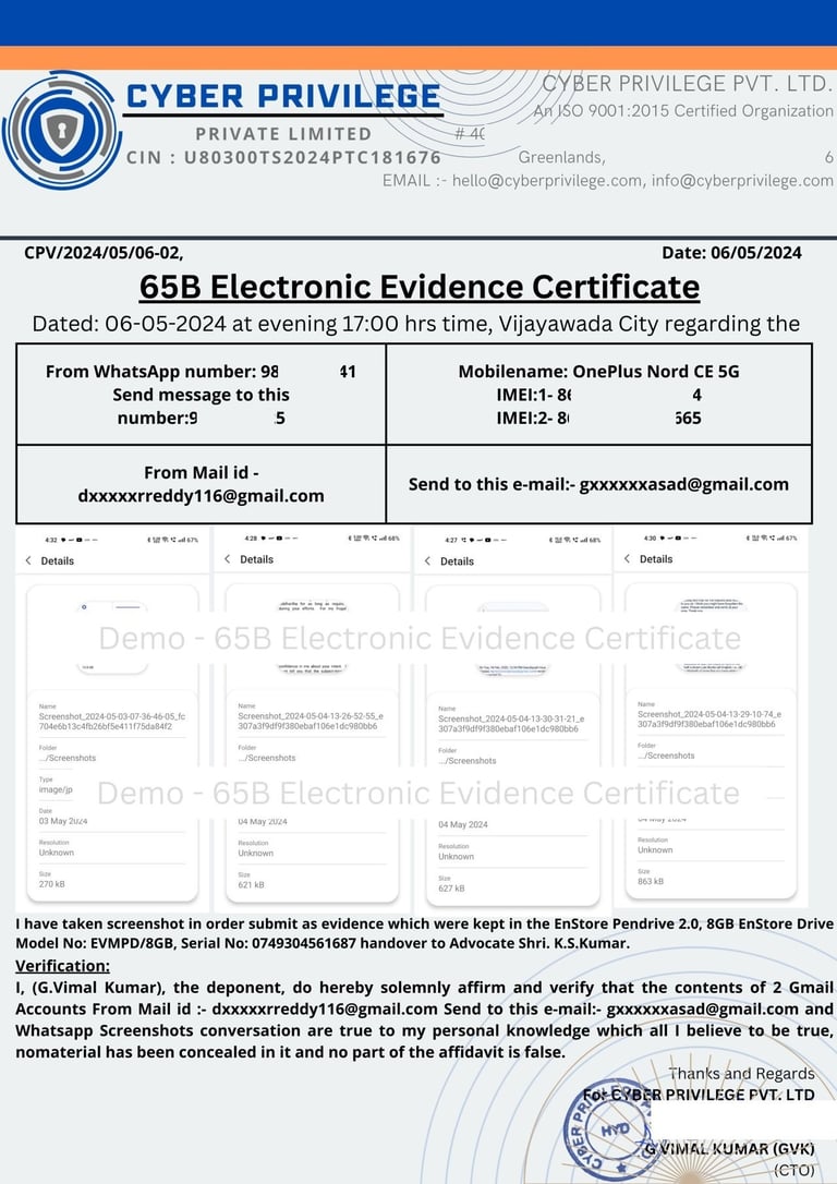 Electronic Evidence Certificate Under BSA 63(4)(c) | 65b electronic ...