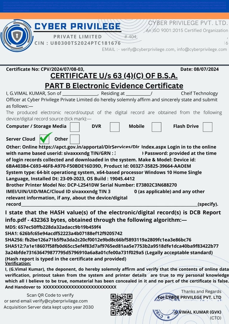 Electronic Evidence Certificate Under BSA 63(4)(c) | 65b electronic ...