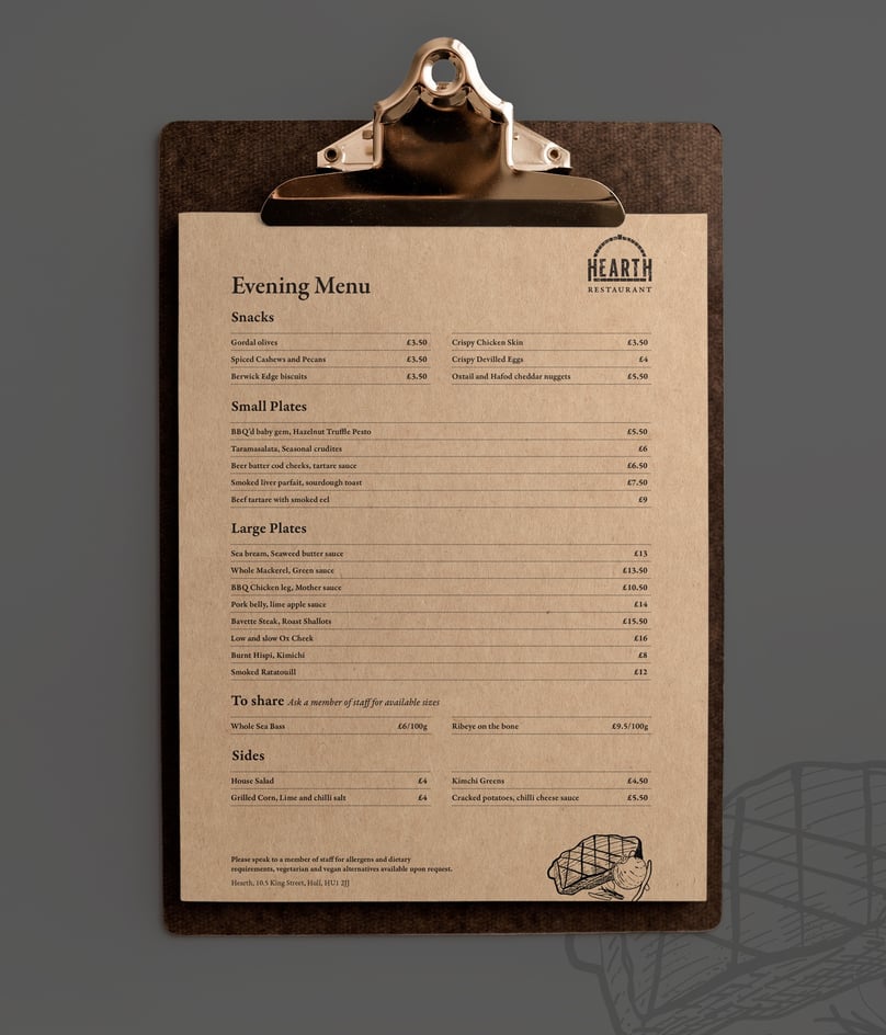 Restaurant Sample Menu