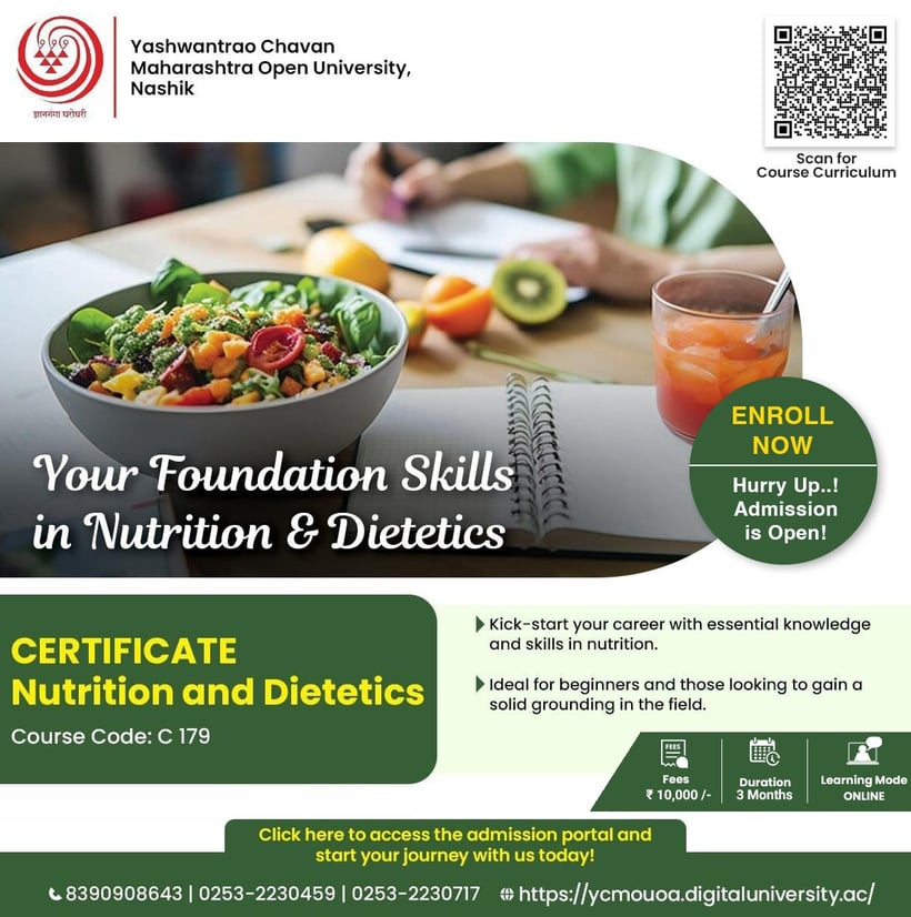 YCMOU, Nashik – | Certificate and Diploma Course in Nutrition and Dietetics