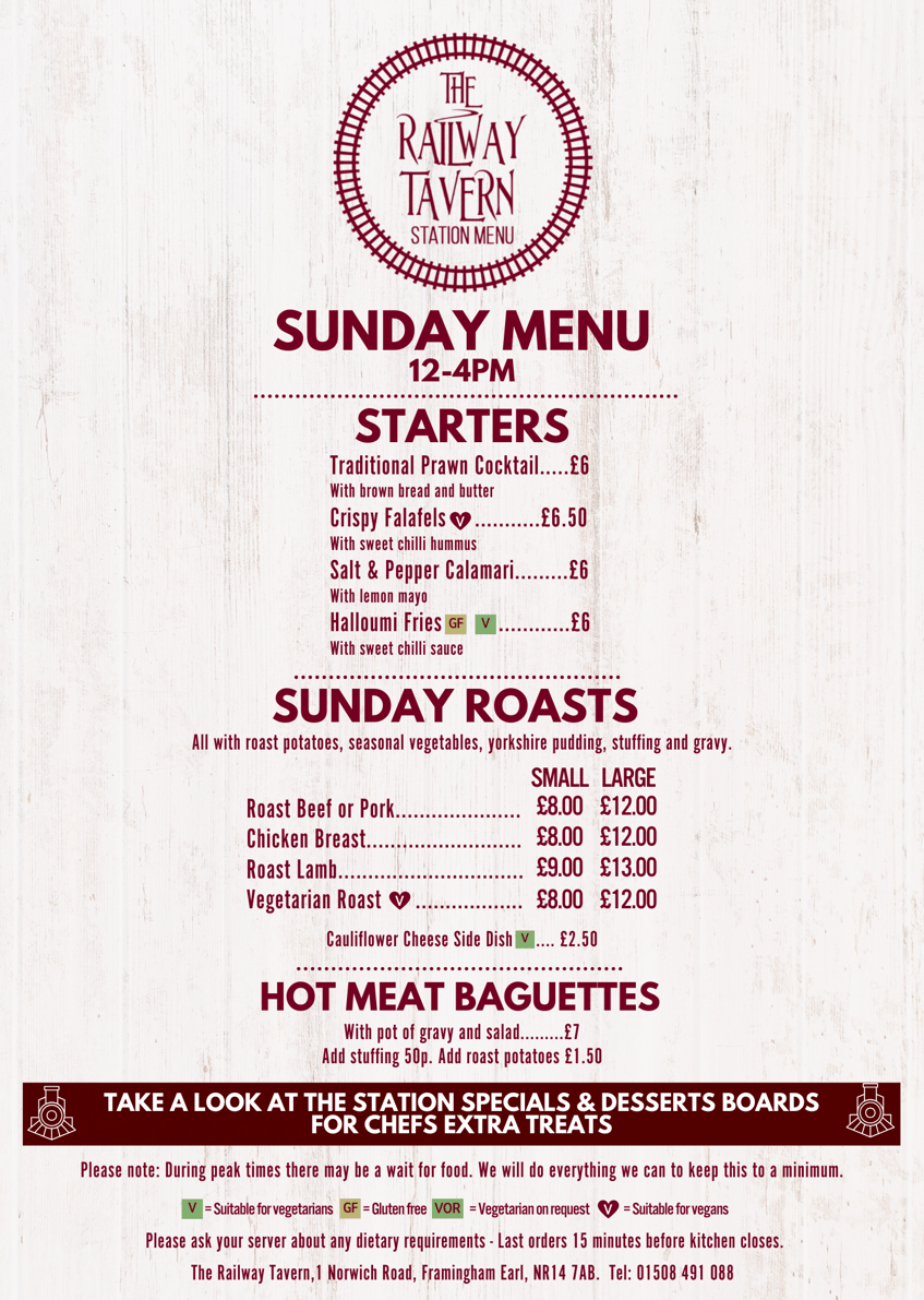 Menu | The Railway Tavern